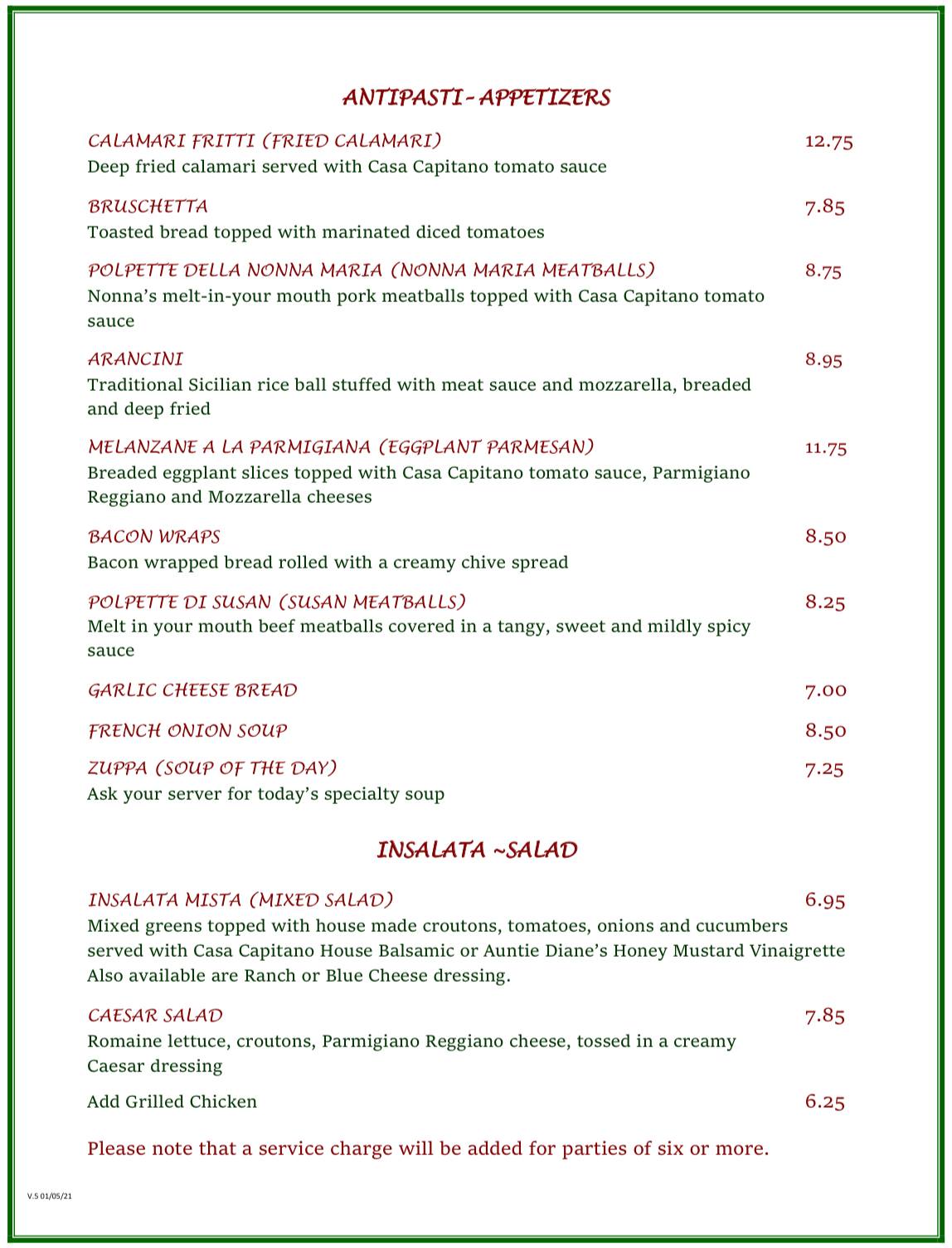 Menu – RISTORANTE CASA CAPITANO